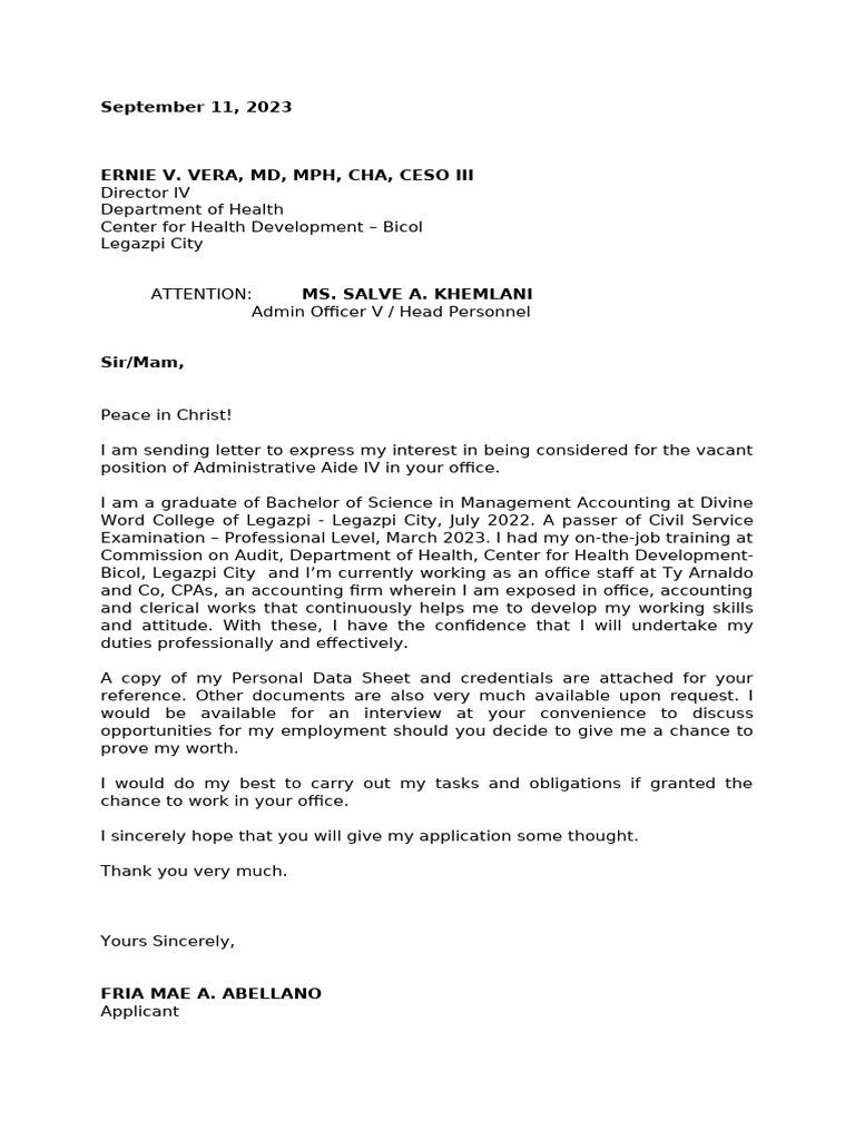 Application for Administrative Aide IV | PDF