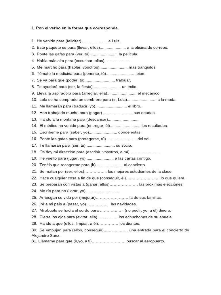 Ejercicios Oraciones Finales | PDF