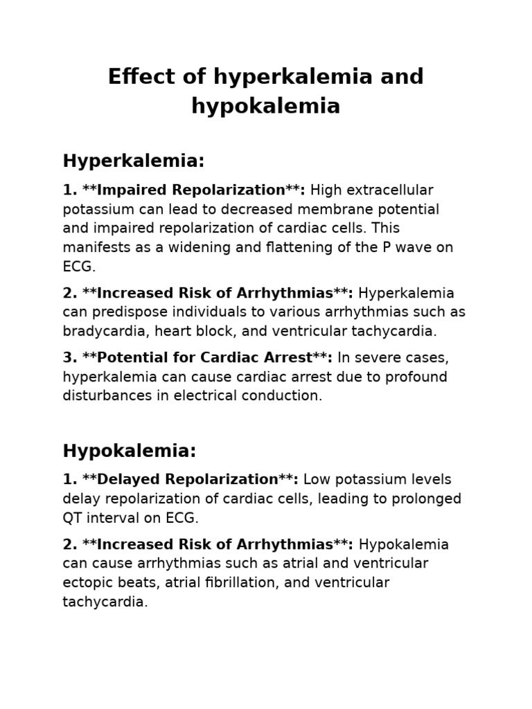Effect of Hyperkalemia and Hypokalemia | PDF