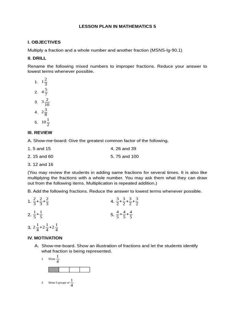 Lesson Plan in Mathematics 5 - 113908 | PDF | Division (Mathematics ...