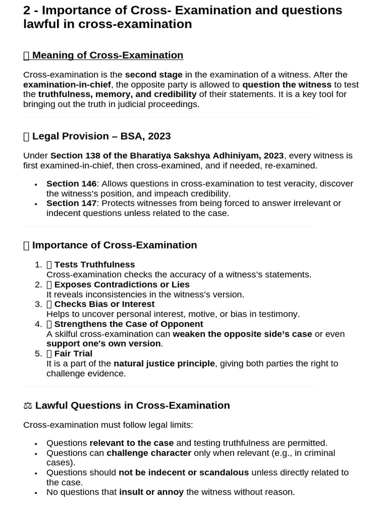 2 - Importance of Cross - Examination and Questions Lawful in Cross ...
