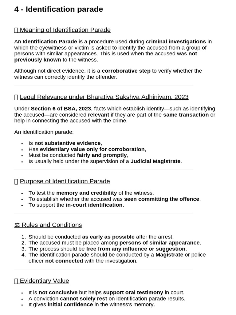 4 - Identification Parade | PDF | Witness | Evidence (Law)