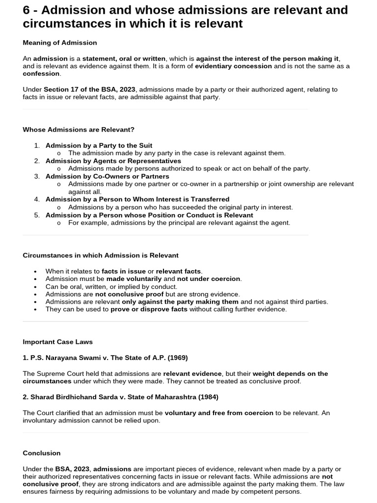 6 - Admission and Whose Admissions Are Relevant and Circumstances in ...