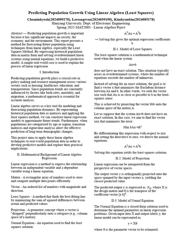 Linear Algebra Spring Project 2024099270 Chominhyeok | PDF | Matrix ...