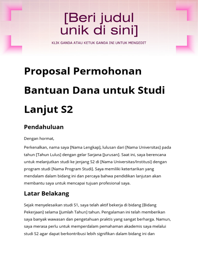 Proposal Bantuan Dana Studi S2 | PDF