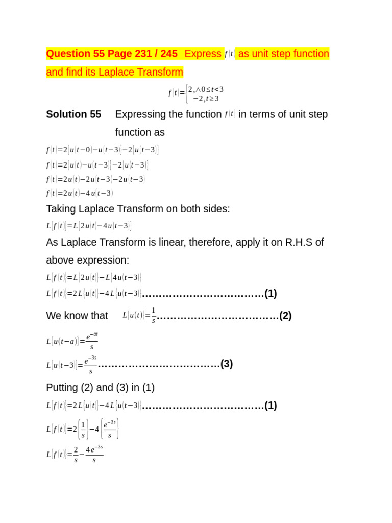 Laplace Transform Using Unit Step Functions | PDF | Applied Mathematics ...