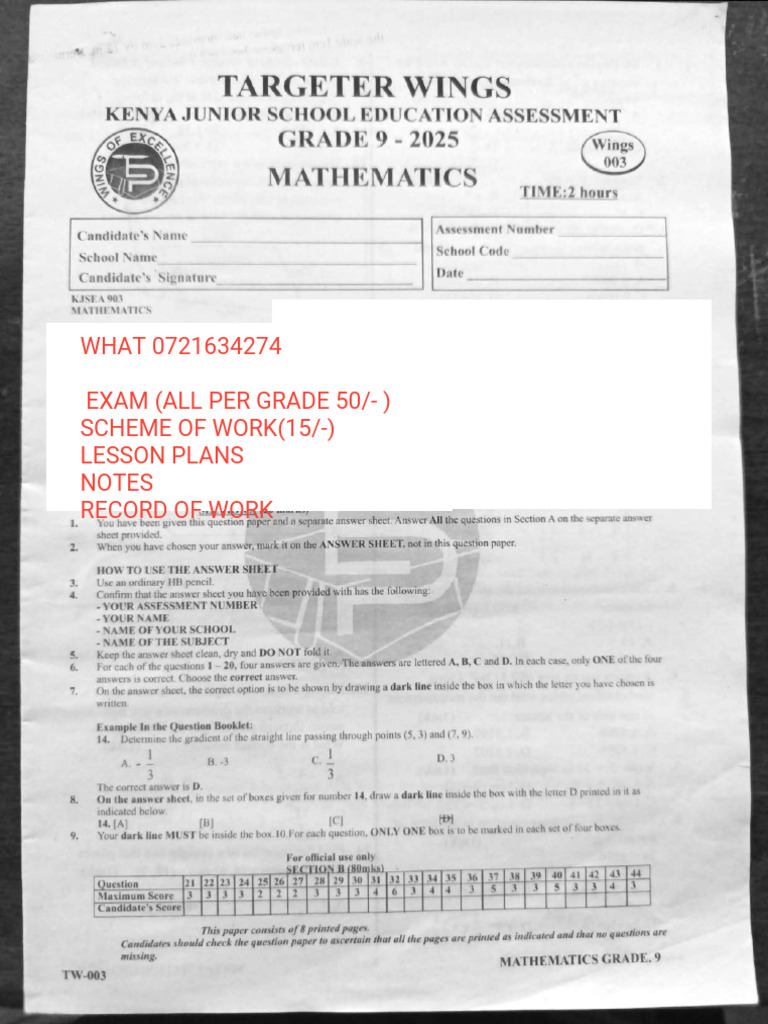 Grade 9 003 Targeter All Subjects With Marking Scheme012 - Sign | PDF