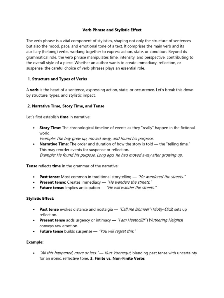 Verb Phrase and Stylistic Effect | PDF | Verb | Grammatical Tense