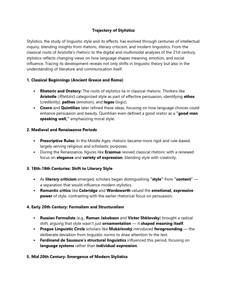 Evolution of Stylistics Through Ages | PDF | Rhetoric | Linguistics