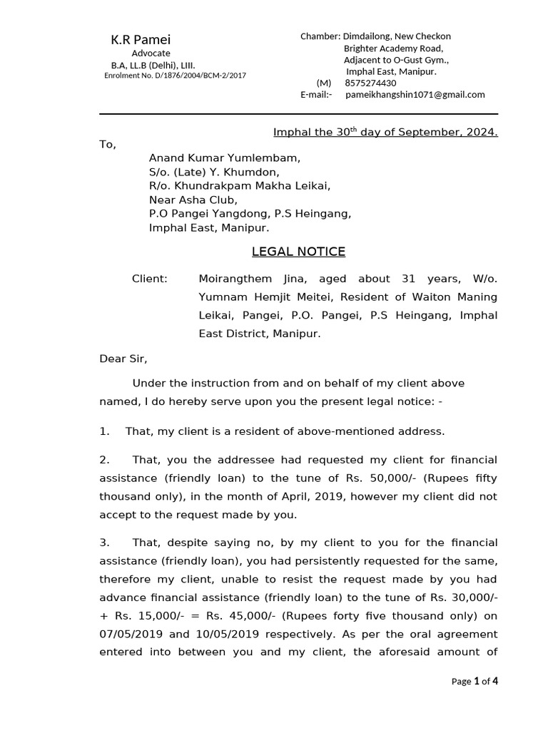 Anand Kumar - Legal Notice Format | PDF
