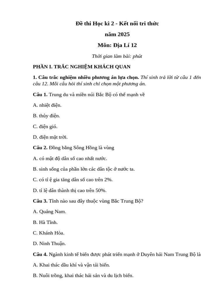 De Thi hk2 Mon Dia 12 KNTT ds1 | PDF