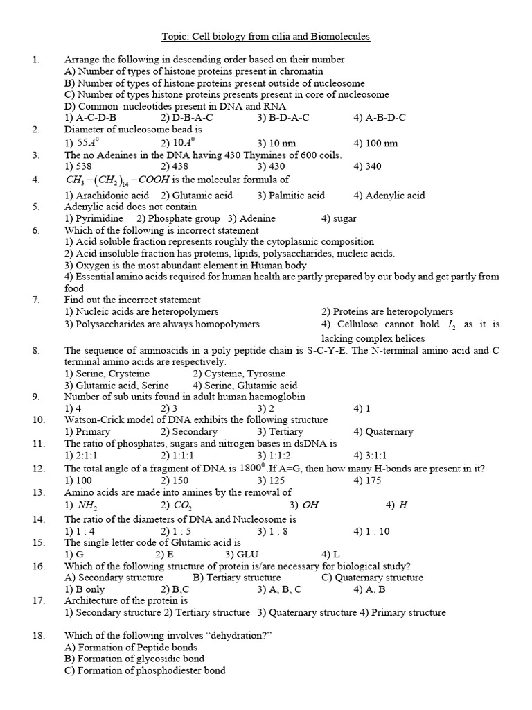 Cell Biology From Cilia and Biomolecules | PDF | Amino Acid | Nucleic Acids