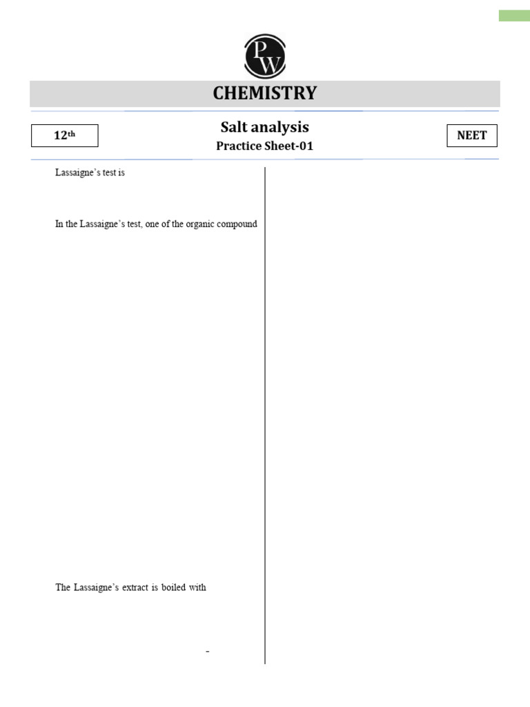 Practice Sheet-01 Salt Analysis Dropper NEET Chemistry Himanshu Koshik ...