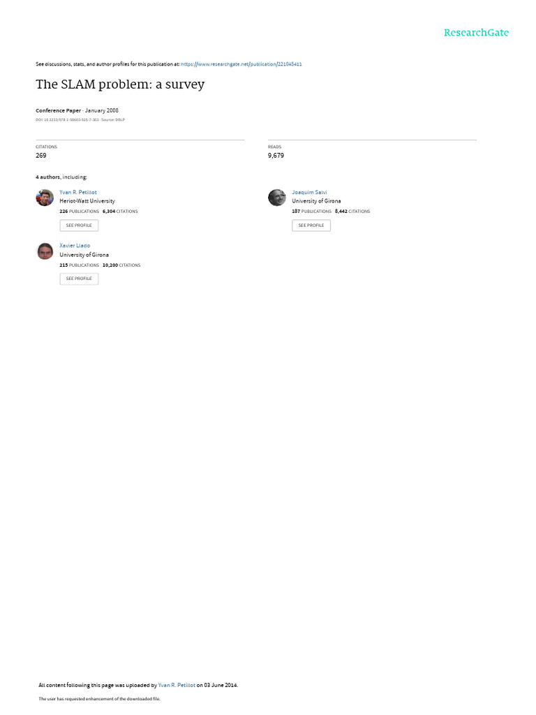 The SLAM Problem A Survey | PDF | Kalman Filter | Computer Vision