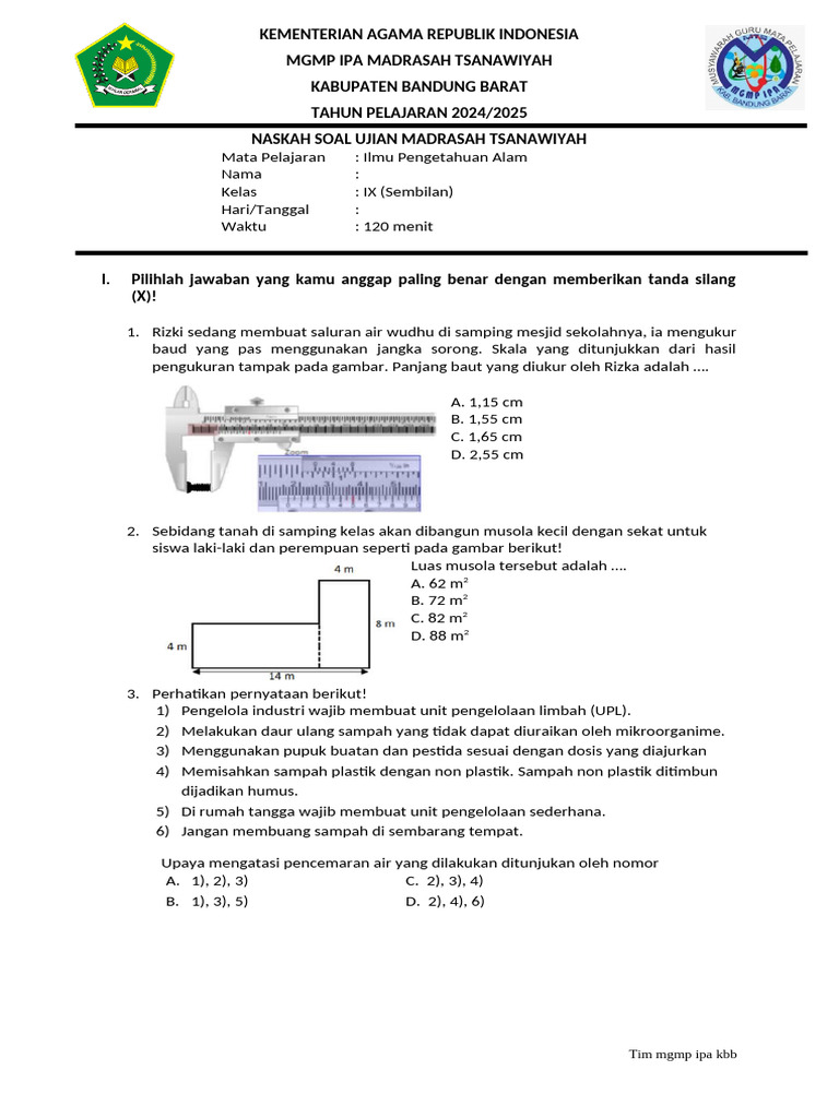 Naskah Soal UM MGMP KBB 2025 | PDF