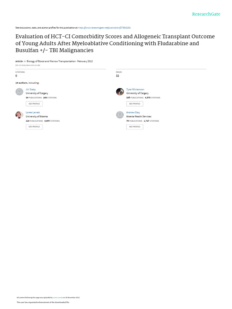 Evaluation of HCT-CI Comorbidity Scores and Alloge | PDF ...