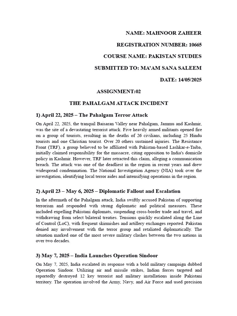Mahnoor Zaheer 10665 PST Assignment 1 | PDF | International Relations