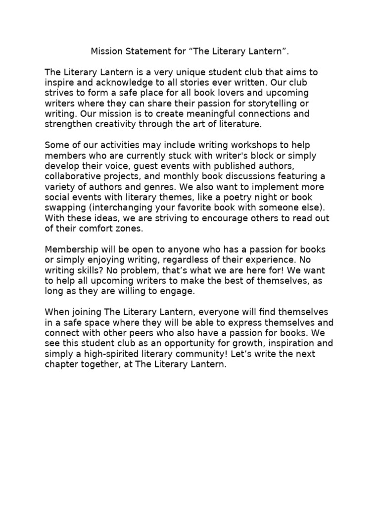 Mission Statement For "The Literary Lantern" | PDF