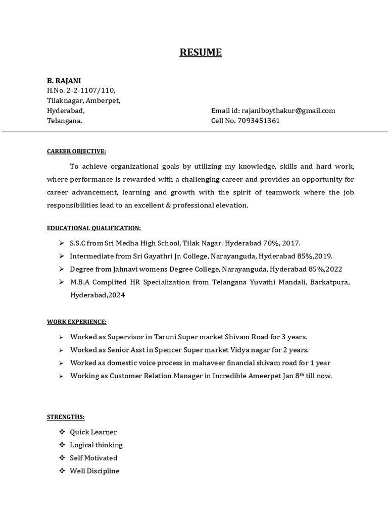 Rajani Resume 2 | PDF