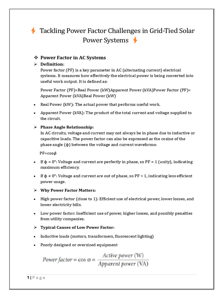 Power Factor Management in Solar Systems | PDF | Ac Power | Electrical ...