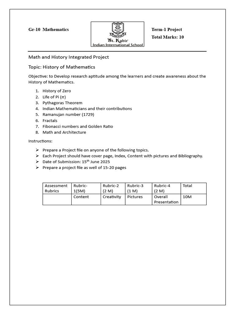 GR 10 Math Project Term 1 25-26 | PDF