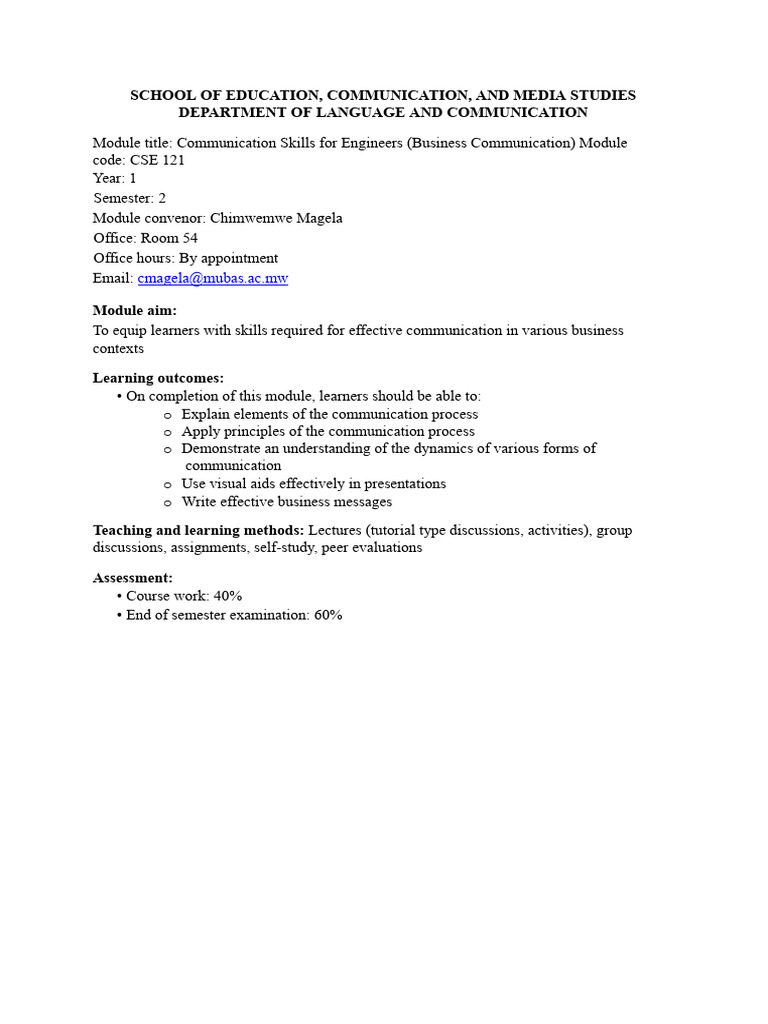 CSE 121 Module Outline - 2024 | PDF | Communication | Learning