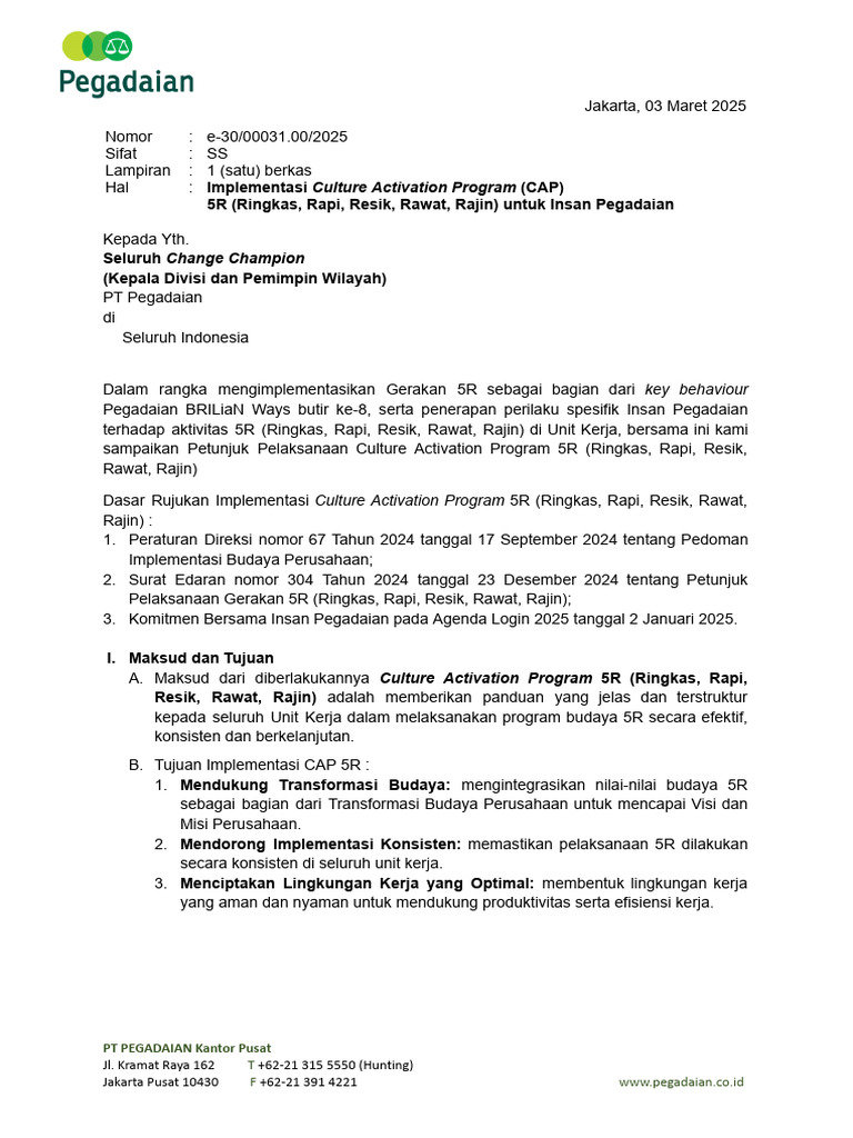 E-30 Surat Implementasi CAP 5R | PDF