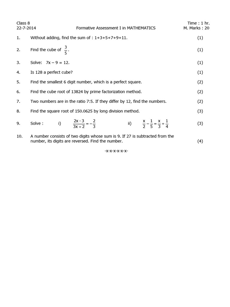 Cbse Class 8 Fa1 Mathematics 201 | PDF