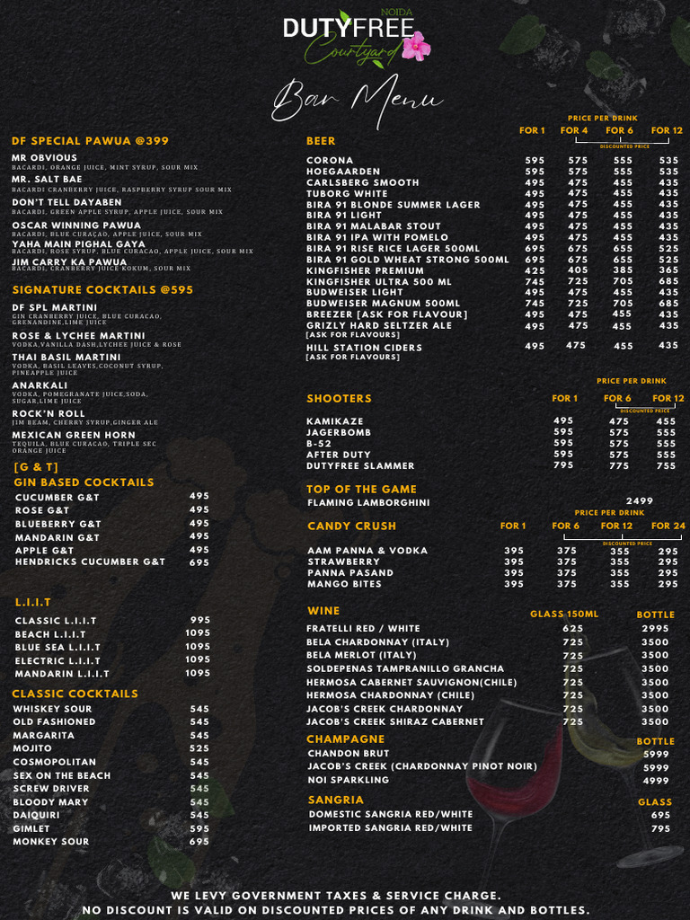 Duty Free Drink Menu | PDF | Drink | Alcoholic Drinks