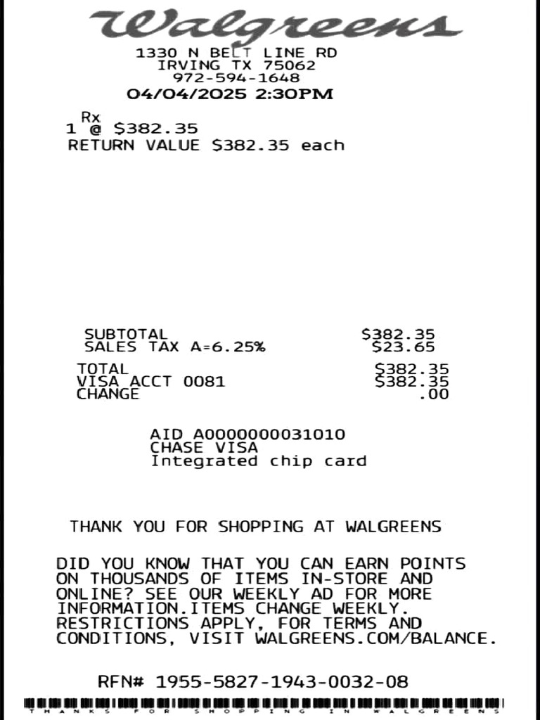 Walgreens Receipt Updated May 26 2025 | PDF