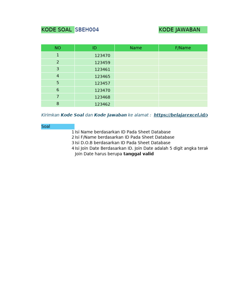 SBEH004 BelajarExcel - Id - Latihan Soal Database Vertical | PDF