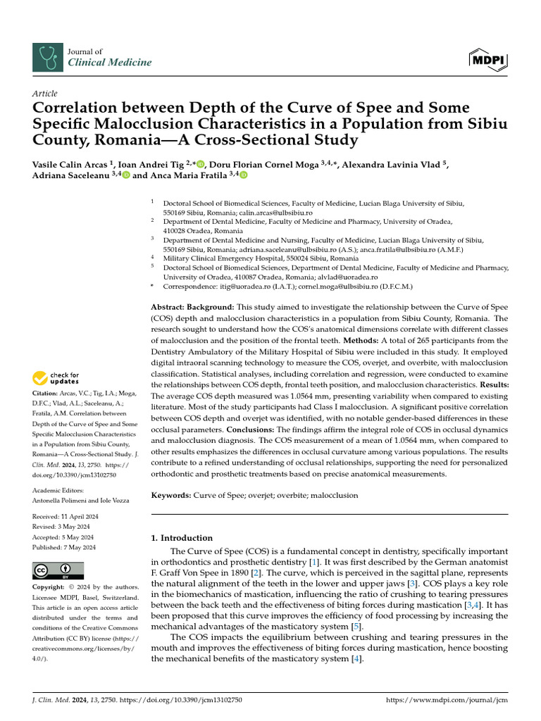 Correlation Between Depth of The Curve of Spee and | PDF | Dentistry | Tooth