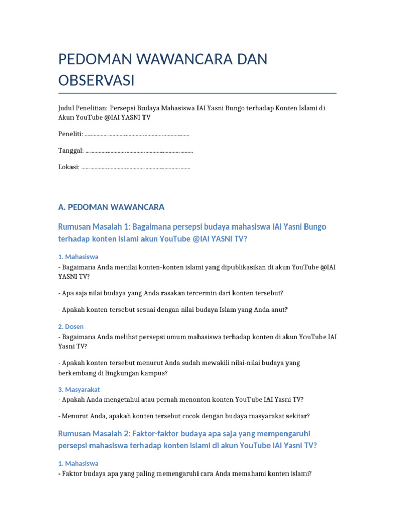 Pedoman Wawancara Dan Observasi | PDF