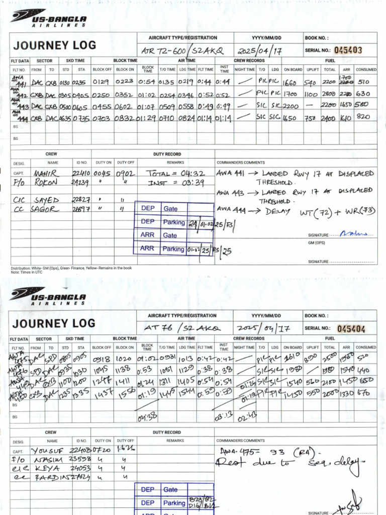 Atr 72-600 J - Log 17 Apr 2025 | PDF