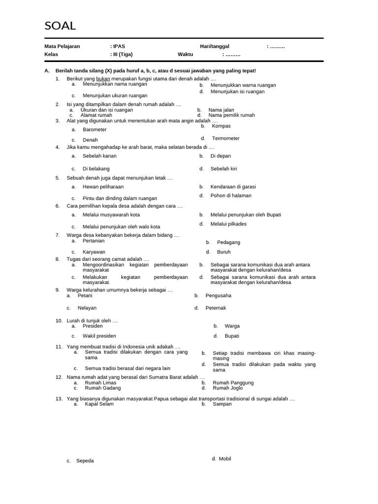 Naskah Soal SAT IPAS Kls 3 | PDF