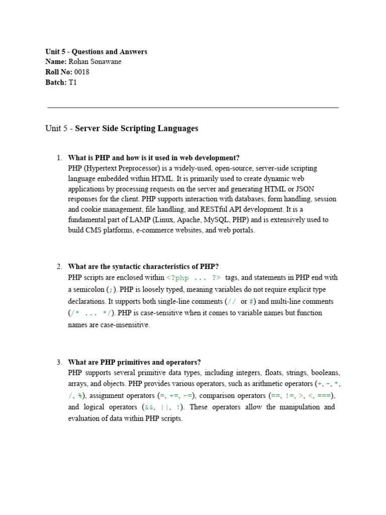 WT Question Unit 5 - 0018 | PDF | Php | Computer Programming