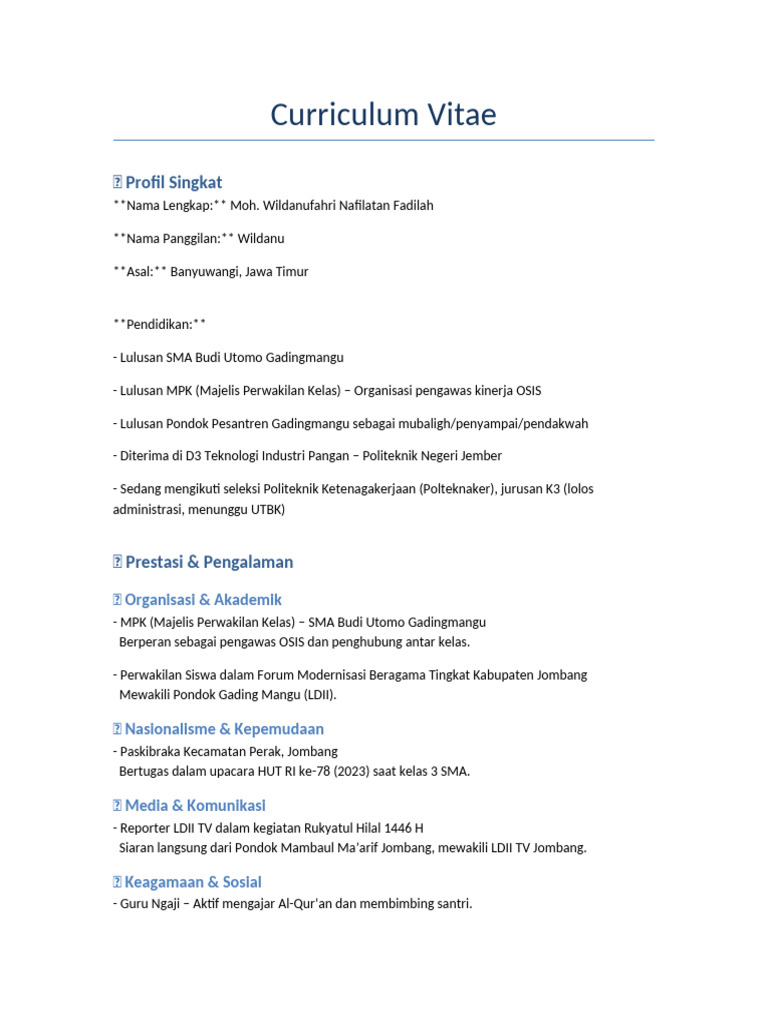 CV Profesional Moh Wildanufahri | PDF