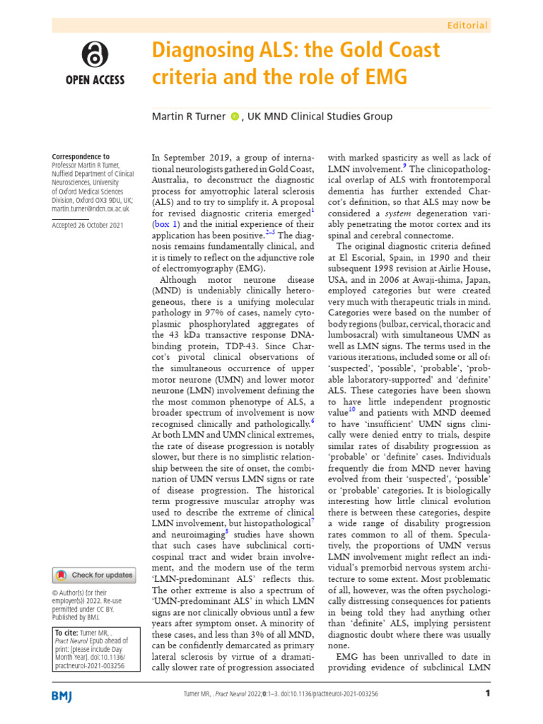 Diagnosing ALS - The Gold Coast Criteria and The Role of EMG | PDF ...