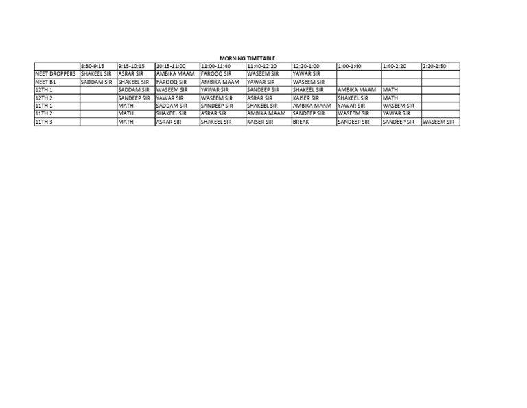 Morning Time Table | PDF