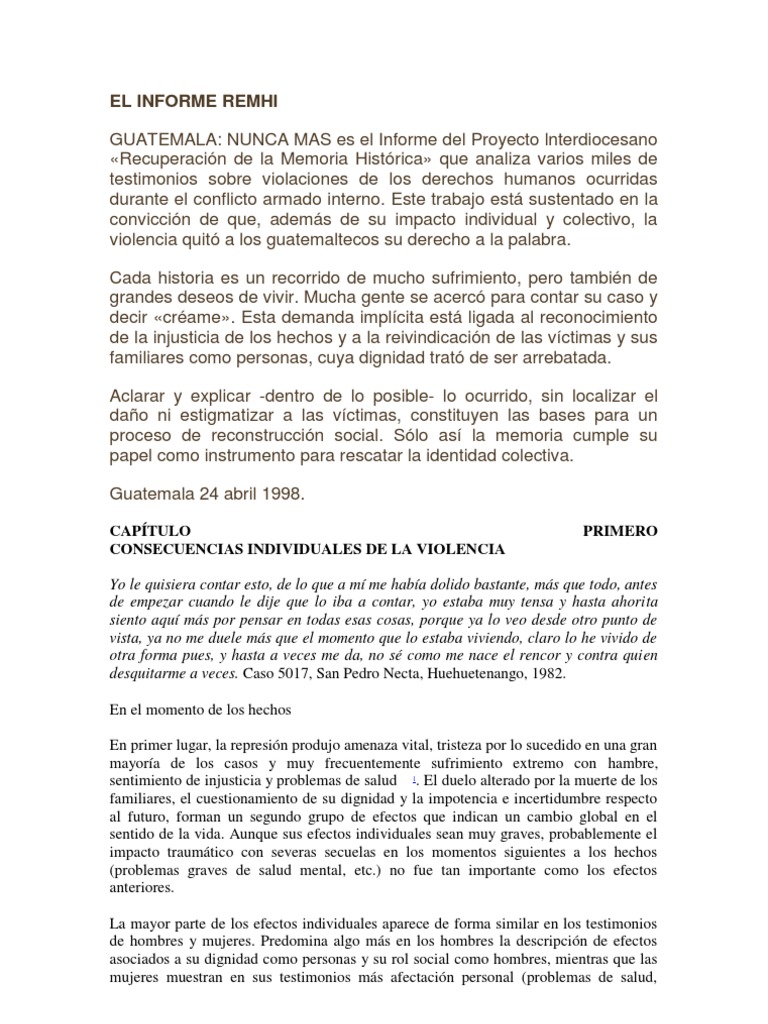 El Informe Remhi | PDF | Testimonio | Temor