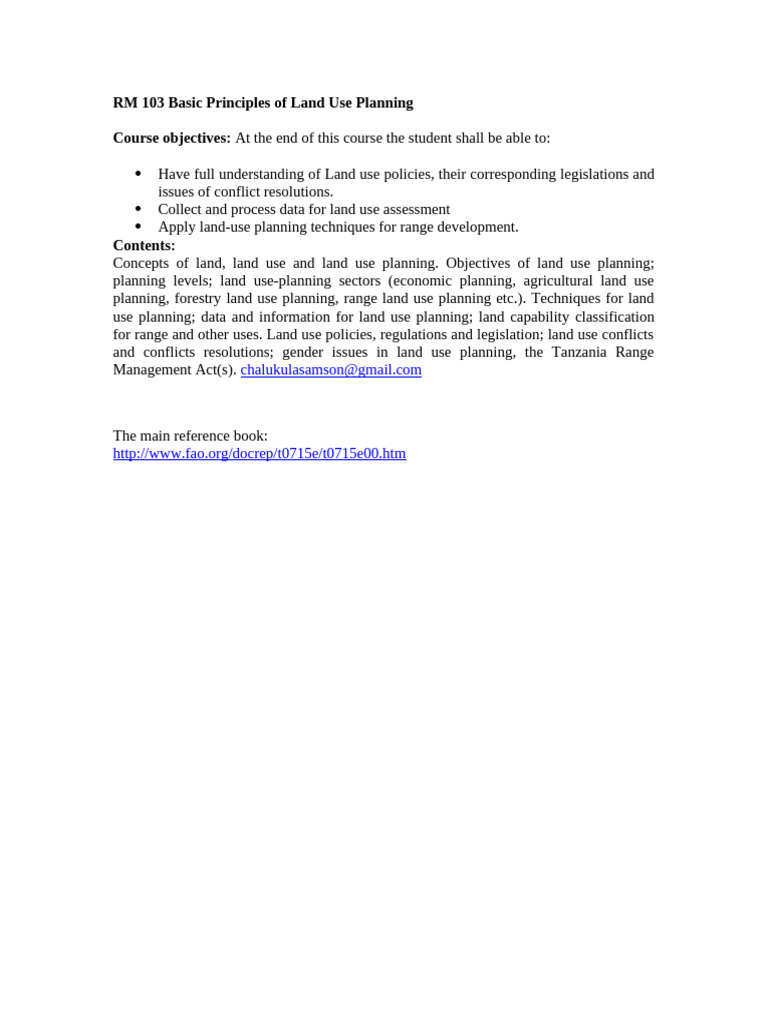 RM 103 Basic Principles of Land Use Planning - Outline and Content | PDF