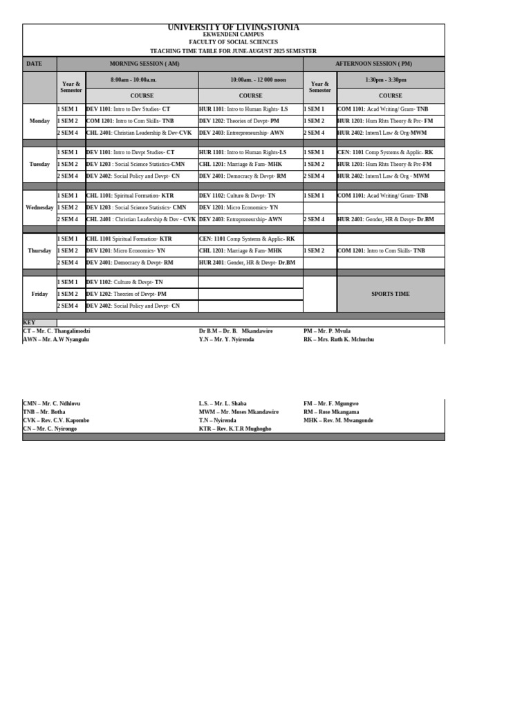 May August Timetable 2025 Final | PDF