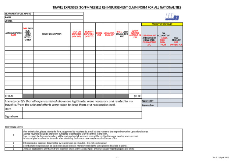 Travel Expenses Re-Mbursement Claim Form 26-04-2021 | PDF | Water ...