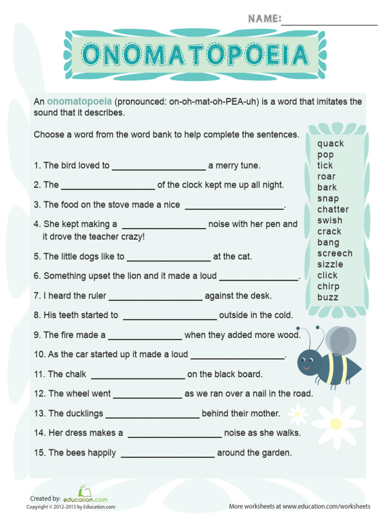 Onomatopoeia Worksheet for Students | PDF