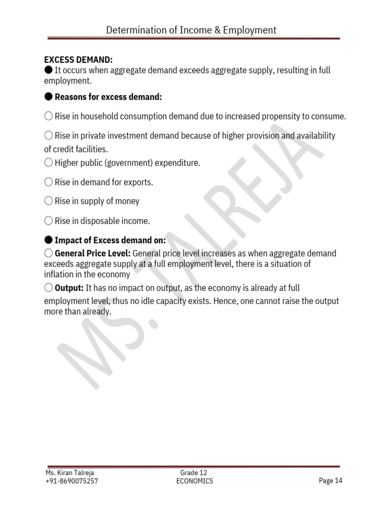 Excess and Deficient Demand Overview | PDF | Aggregate Demand | Demand