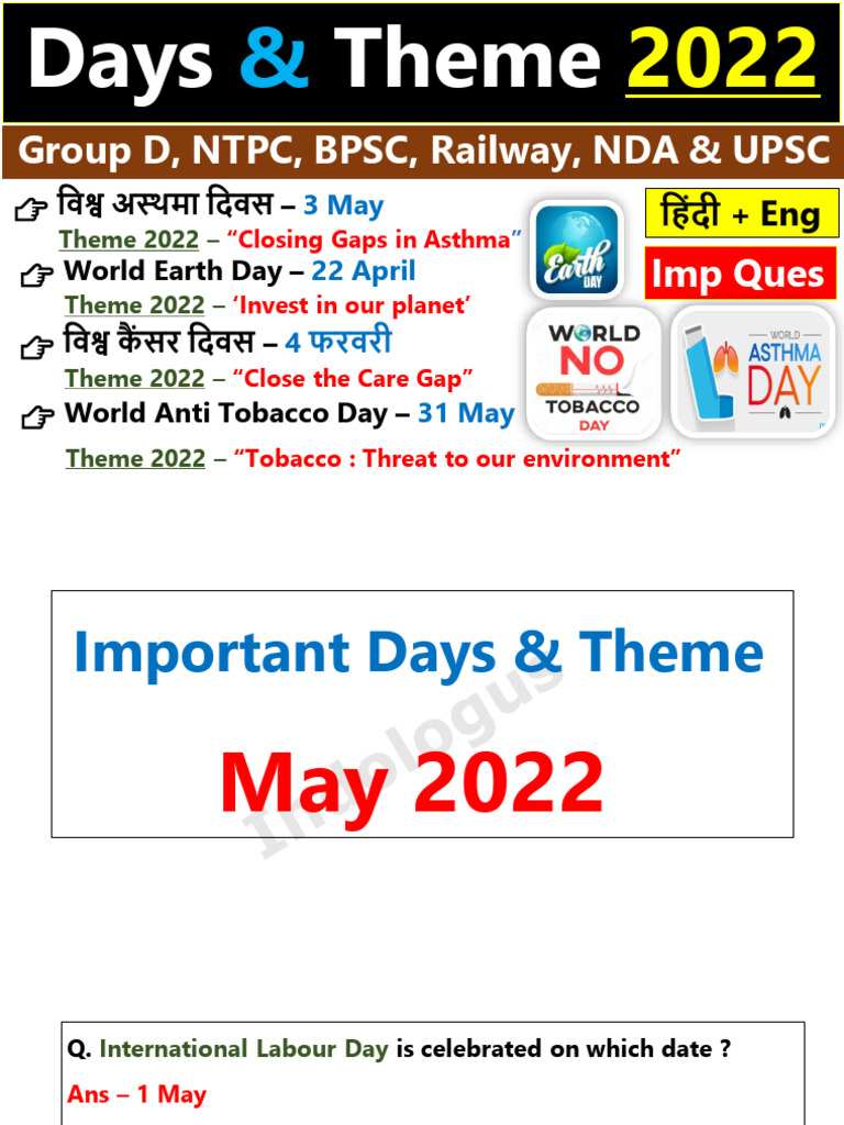 Important Days & Themes (Jan-May 2022) | PDF
