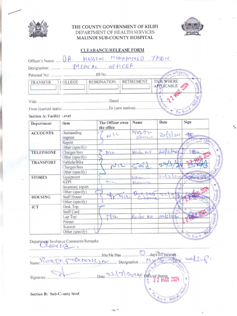 DR - Hussein Clearence Form | PDF