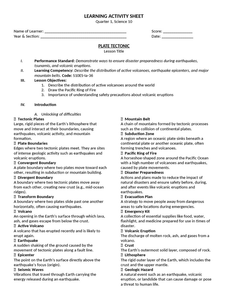 Plate Tectonics and Disaster Preparedness | PDF | Volcano | Plate Tectonics