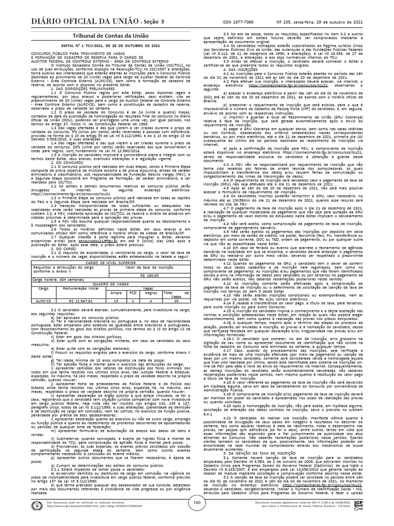 Concurso TCU 2021: Auditor Federal Vagas | PDF | Deficiência | Internet