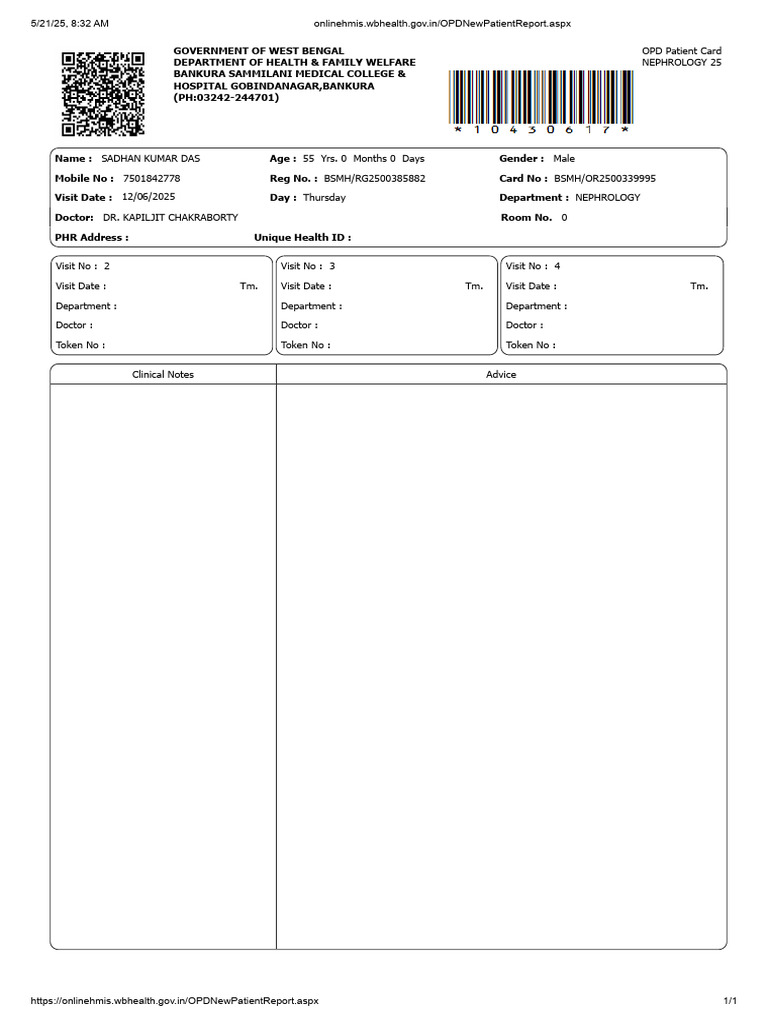 OPD Patient Card for Dr. Chakraborty | PDF